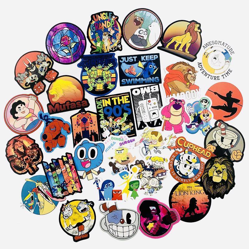 (Stickers) 50pc 90s Kids Nostalgic CartoonNetwork Disney Nintendo Mario ...