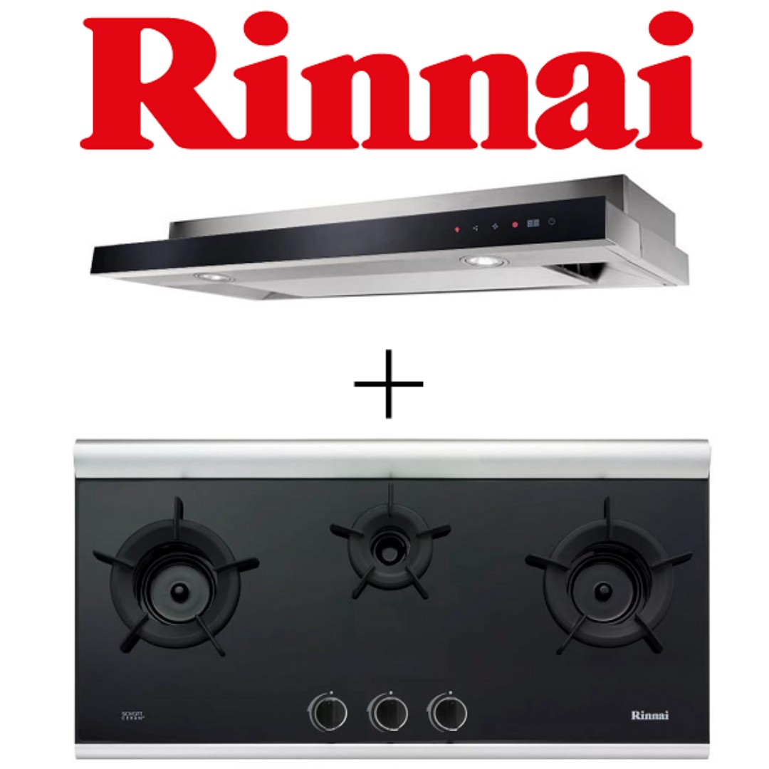 Rinnai RH-S309-GBR-T Slimline Hood With Touch Control + Rinnai RB-3CGN 3 Burner Built-in Inner ...