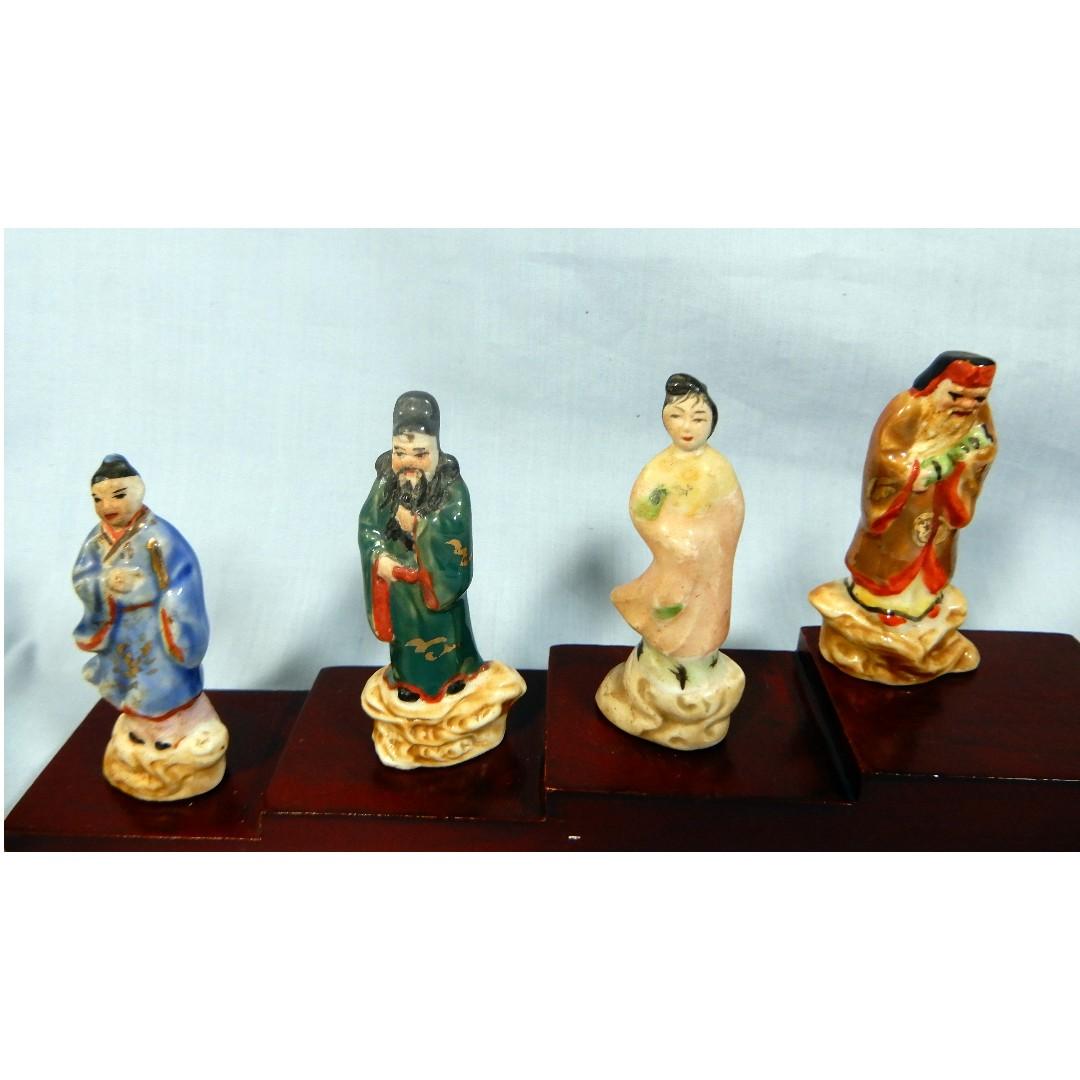 Antique rare ceramic miniature statues Chinese 8 immortal deities circa ...