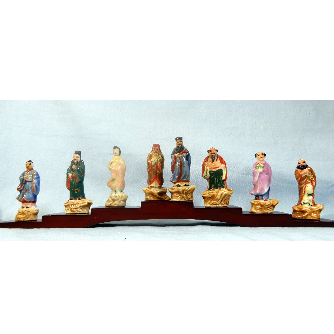 Antique rare ceramic miniature statues Chinese 8 immortal deities circa ...