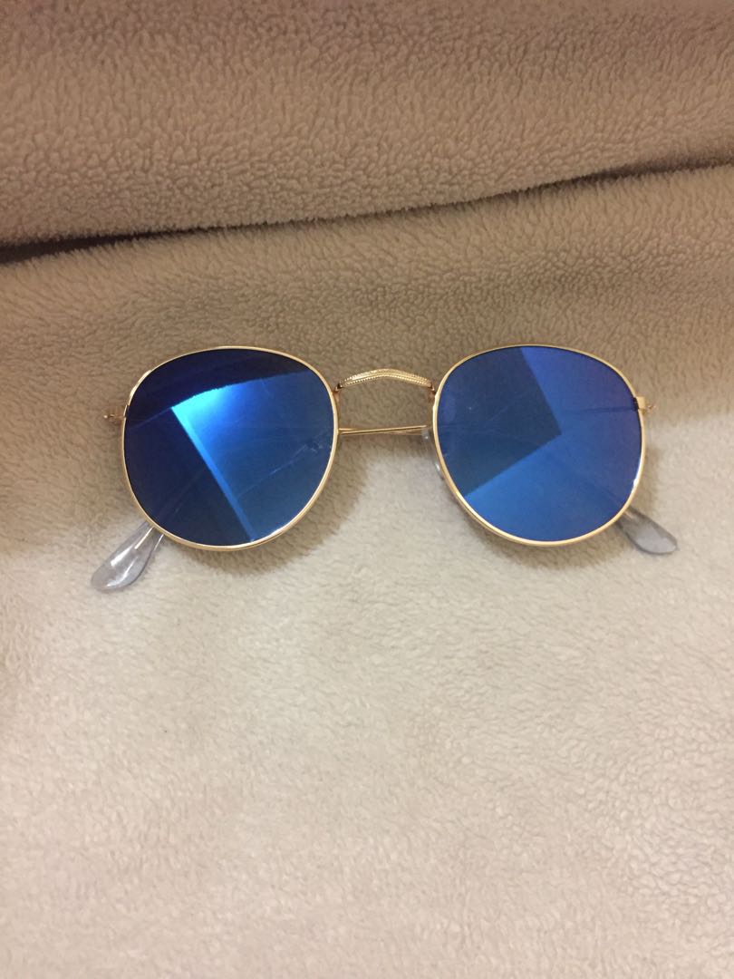 Round Sunglasses (Blue lens and gold frame), Women's Fashion, Watches ...