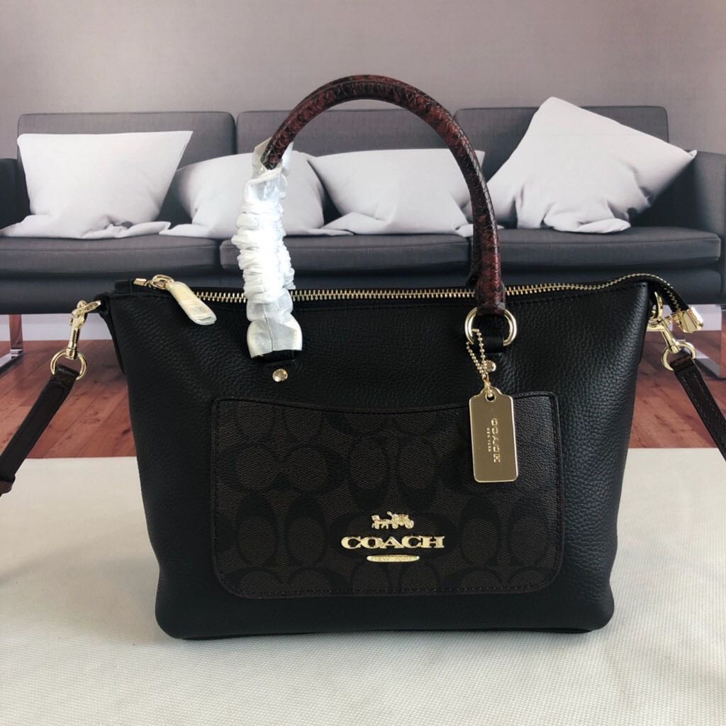 Coach mini emma satchel in signature, Fesyen Wanita, Tas & Dompet di ...