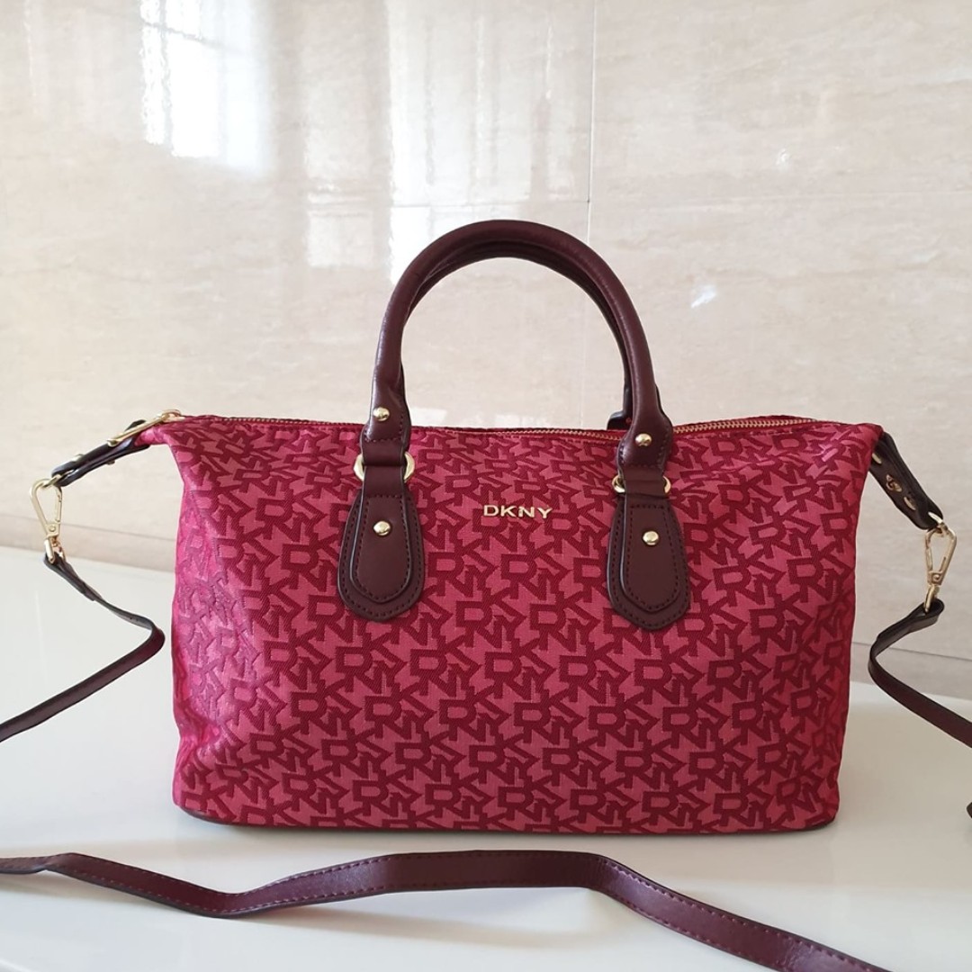 DKNY Heritage Logo Convertible Satchel Canvas - Red, Women's Fashion ...