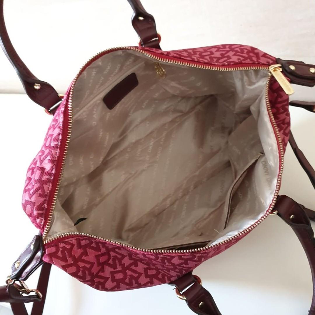 DKNY Heritage Logo Convertible Satchel Canvas - Red, Women's Fashion ...