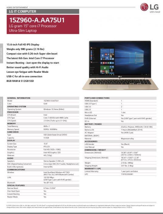 LG gram 15Z96 less than 1kg light laptop, Computers & Tech, Laptops ...