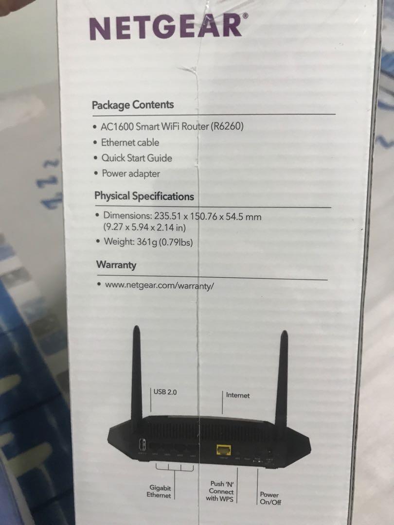 Netgear Ac1600 R6260 smart wifi router, Computers & Tech, Parts ...