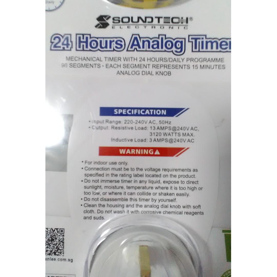 TIMER : SOUNDTECH 24 HOURS ANALOG TIMER, Everything Else on Carousell