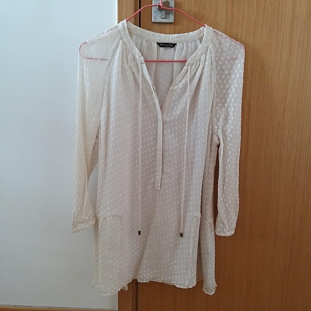 Massimo Dutti White Long Sleeve Work Blouse, Women's Fashion, Tops ...