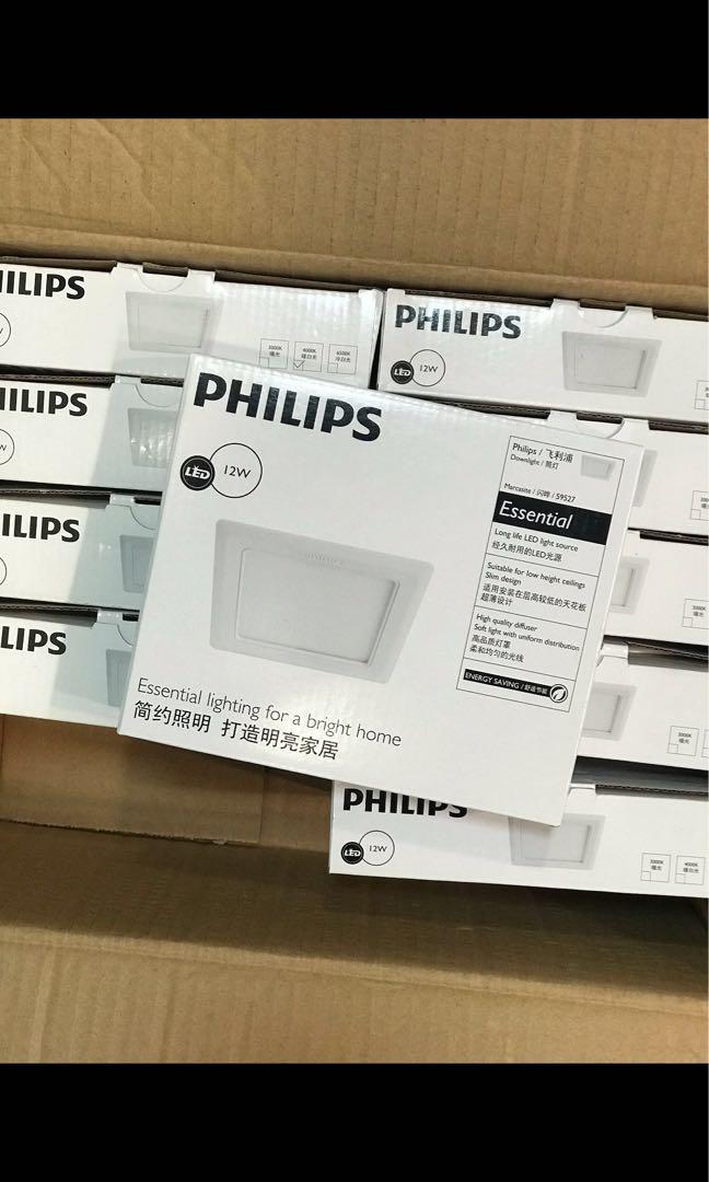 Philips Marcasite LED Ceiling Downlight 12W Square, Furniture, Home ...