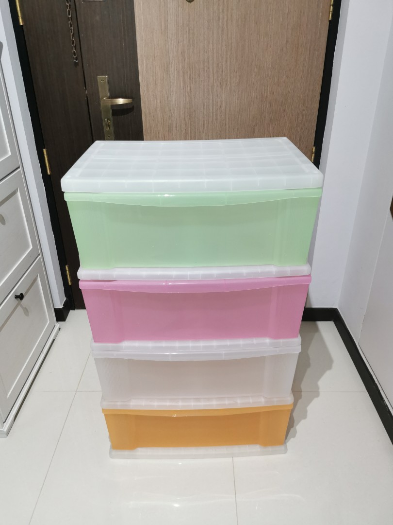 Plastic chest of drawers 4 tier (large), Furniture & Home Living ...