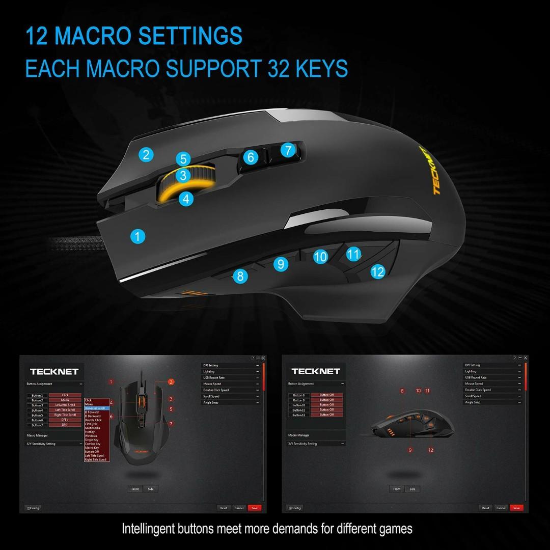 TeckNet M009 Gaming Mouse with 16400 DPI, Wired RGB LED Backlit ...