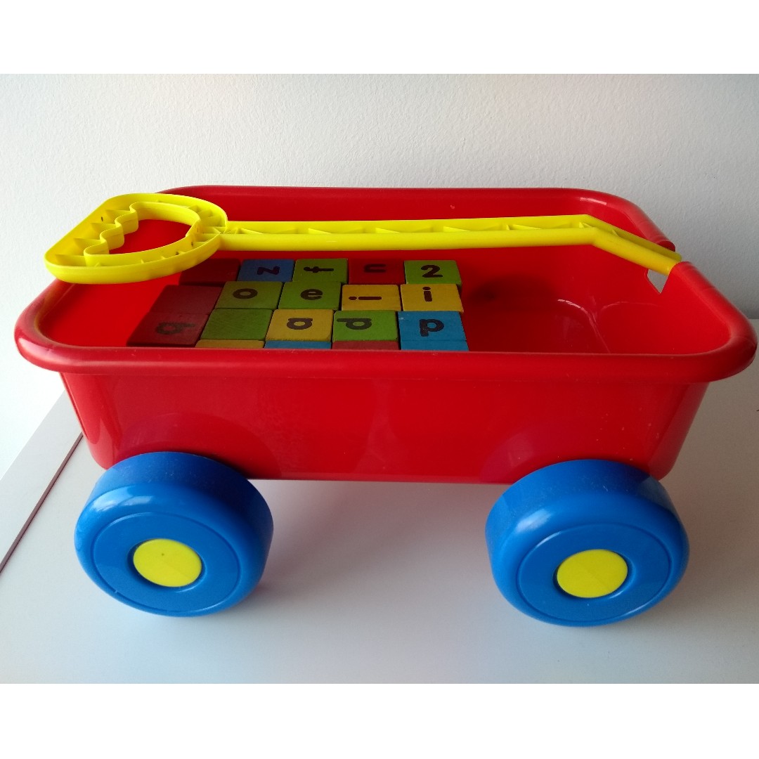 Push-pull trolley with wooden alphabet and number blocks, Babies & Kids ...