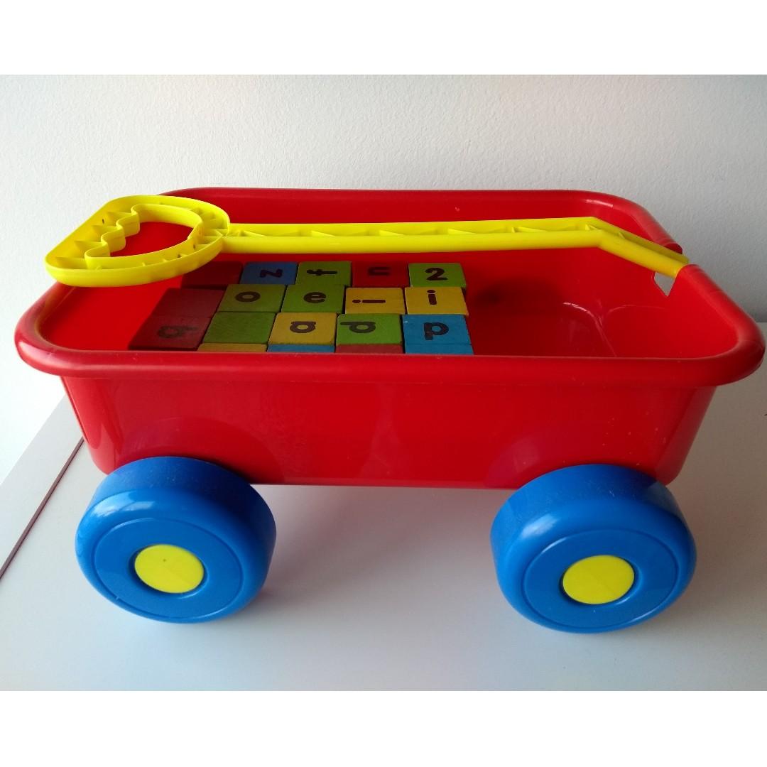 Push-pull trolley with wooden alphabet and number blocks, Babies & Kids ...
