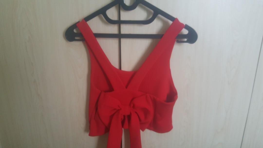 Ribbon Crop Top, Fesyen Wanita, Pakaian Wanita, Atasan di Carousell