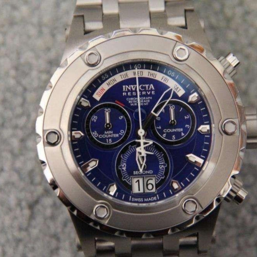 Invicta 1564 Mens Subaqua Swiss Reserve Chrono Blue Dial Steel Watch ...