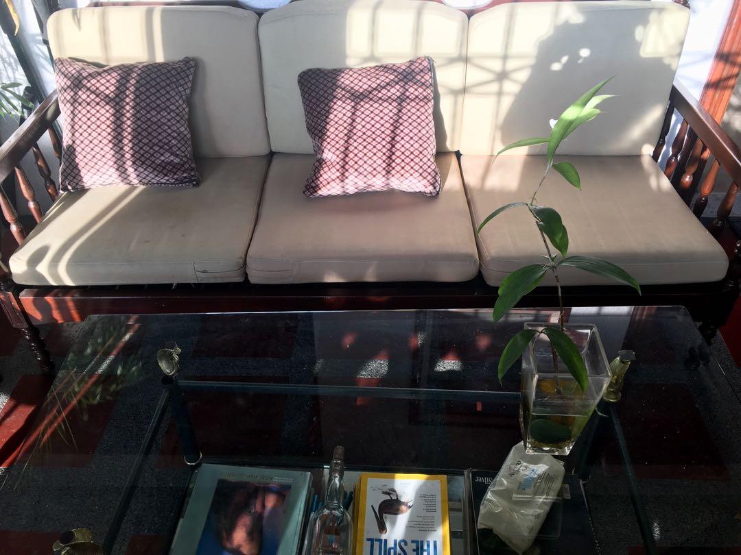 Antique Narra Sala/ Porch set with Glass Center Table, Furniture & Home ...