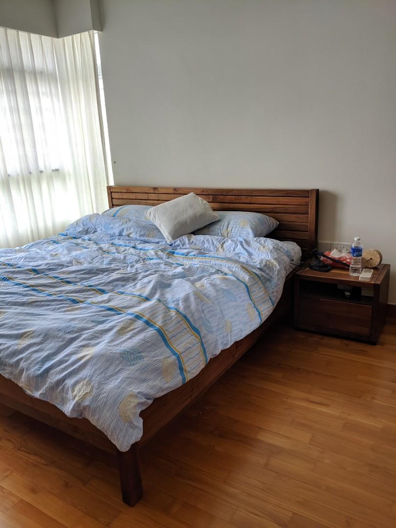 Castlery Wood Bed Frame and beside tables, Furniture & Home Living ...