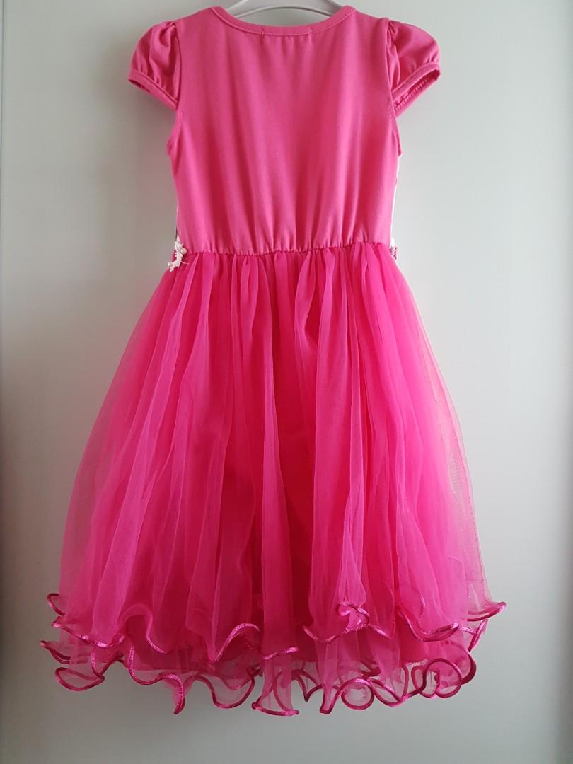 Princess Frozen Elsa Anna Sophie Dark Pink Pom Pom Dress, Babies & Kids ...