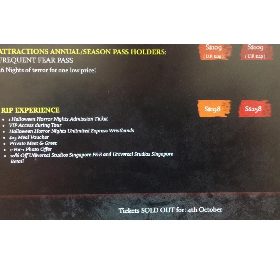 USS HHN 9 VIP RIP EXPERIENCE PEAK TICKET, Tickets & Vouchers, Local ...