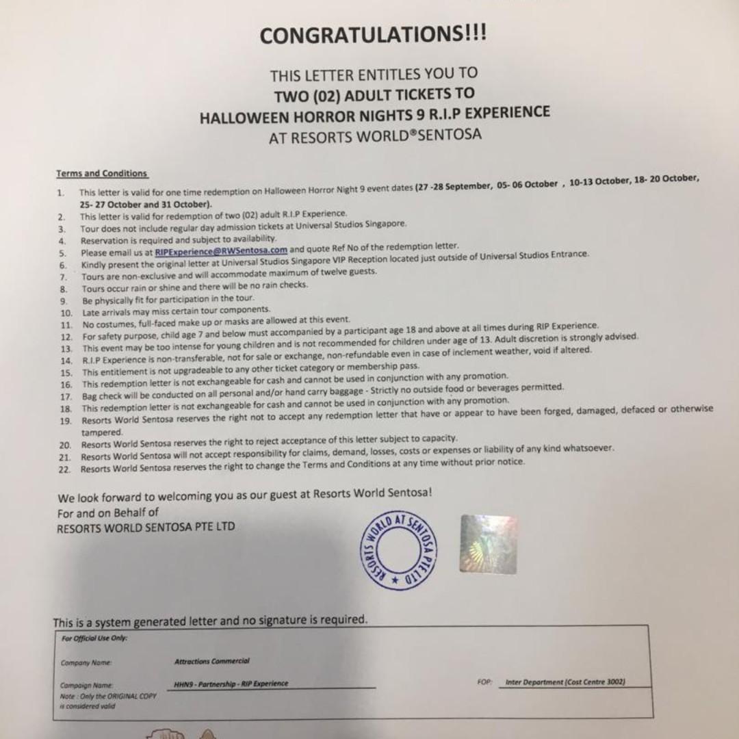 USS HHN 9 VIP RIP EXPERIENCE PEAK TICKET, Tickets & Vouchers, Local ...