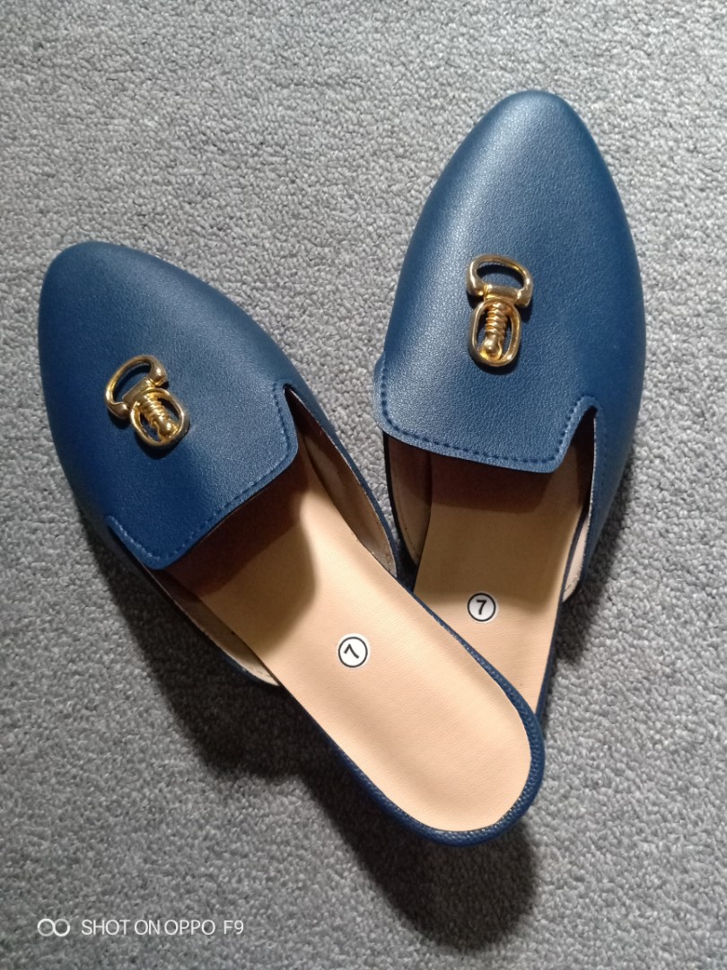 Dark Blue Mules, Women's Fashion, Footwear, Flats & Sandals on Carousell