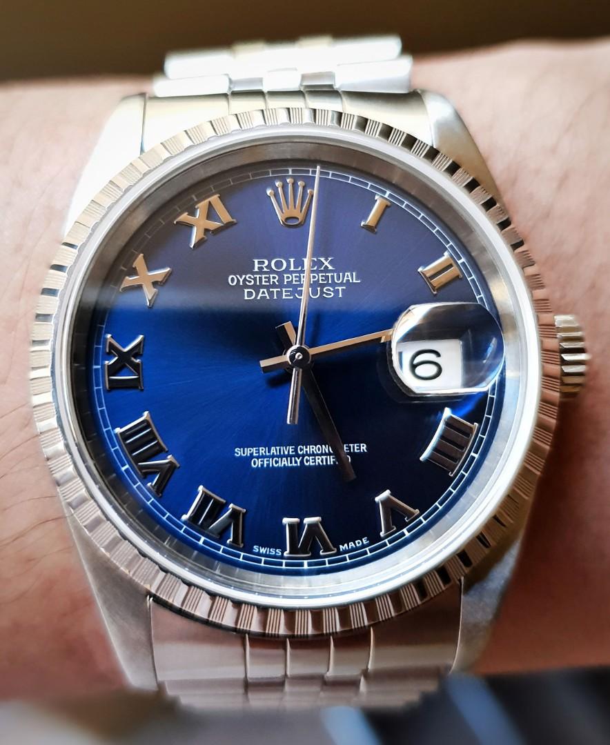 Rolex Datejust Blue Roman, Men's Fashion, Watches & Accessories ...