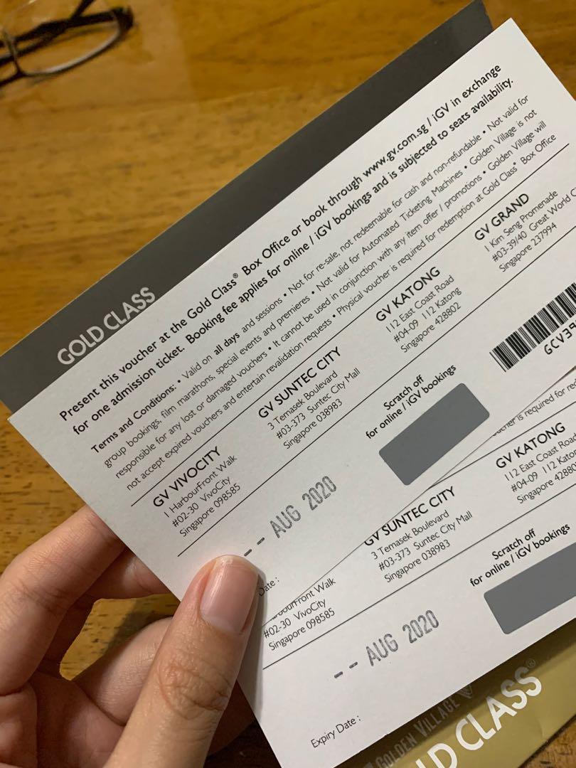 2 x GV Gold Class Ticket, Tickets & Vouchers, Vouchers on Carousell