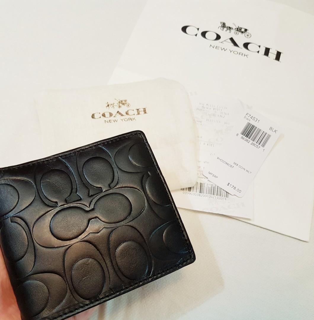 COACH SIGNATURE EMBOSSED BI-FOLD LEATHER WALLET, Men's Fashion, Watches ...