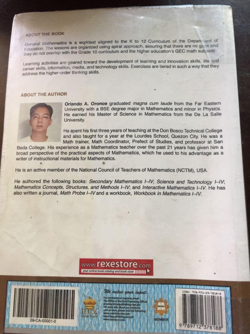 GENERAL MATH SENIOR HIGH SCHOOL REX BOOKS ORONCE, Hobbies & Toys, Books ...