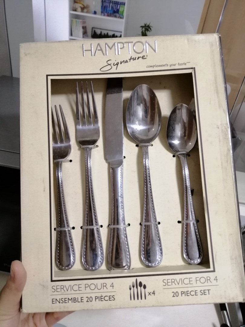 Hampton Signature Stainless Steel Spoon Fork Flatware Stainless Steel ...