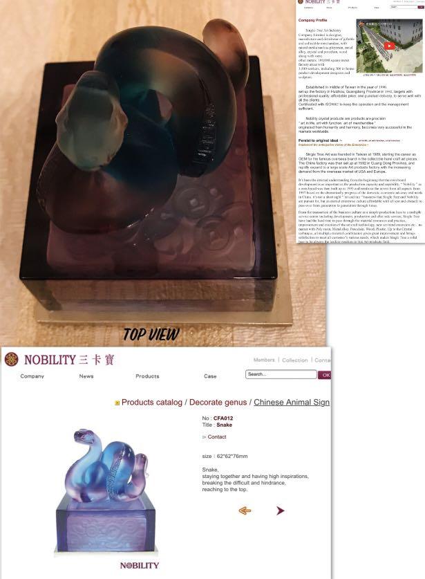 Nobility Fengshui Liuli Crystal Zodiac Snake Sculpture, Furniture ...
