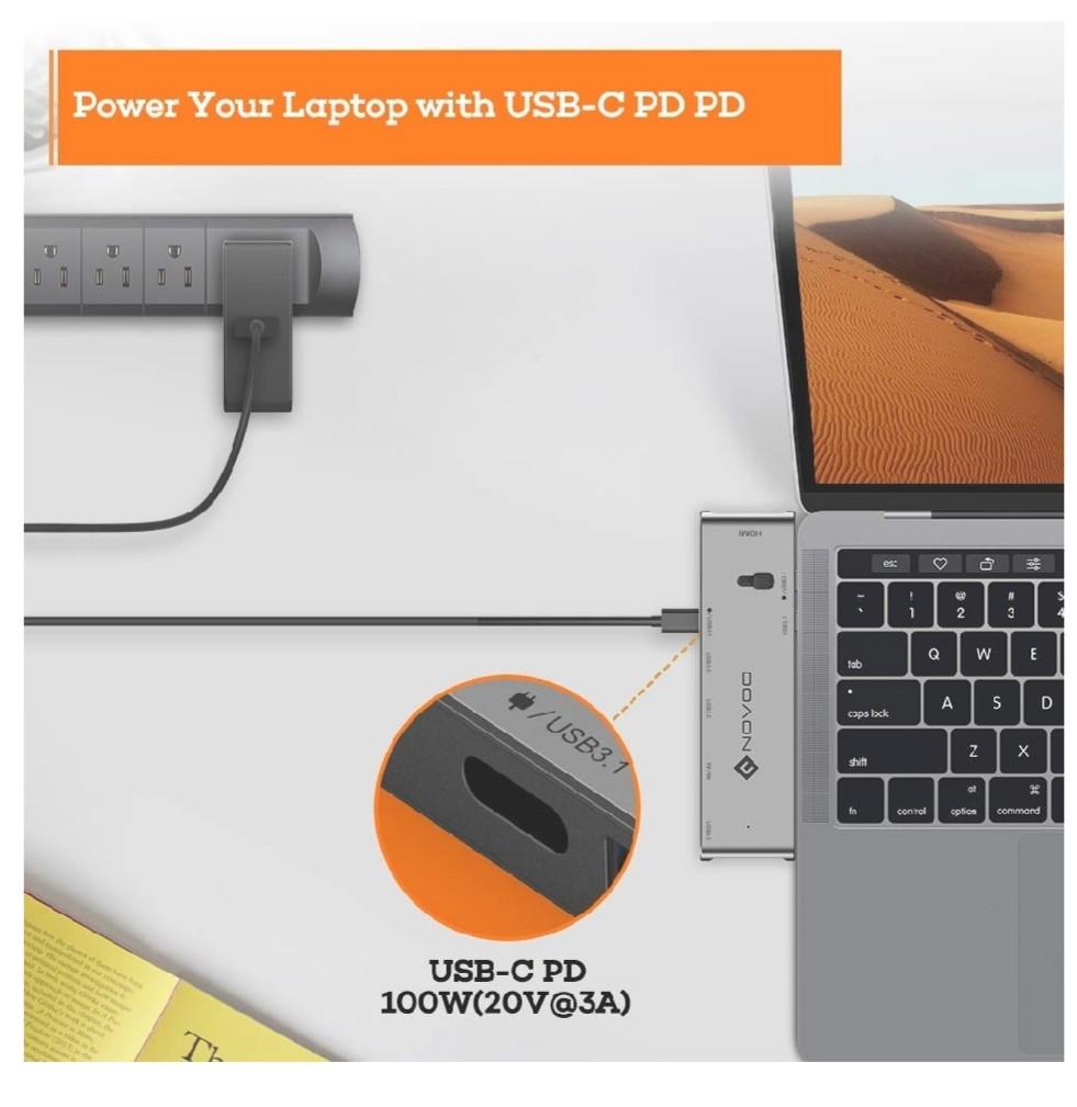 NOVOO USB C Hub, 7 in 1 USB C to HDMI Dual Type-C Adapter with HDMI 4K ...