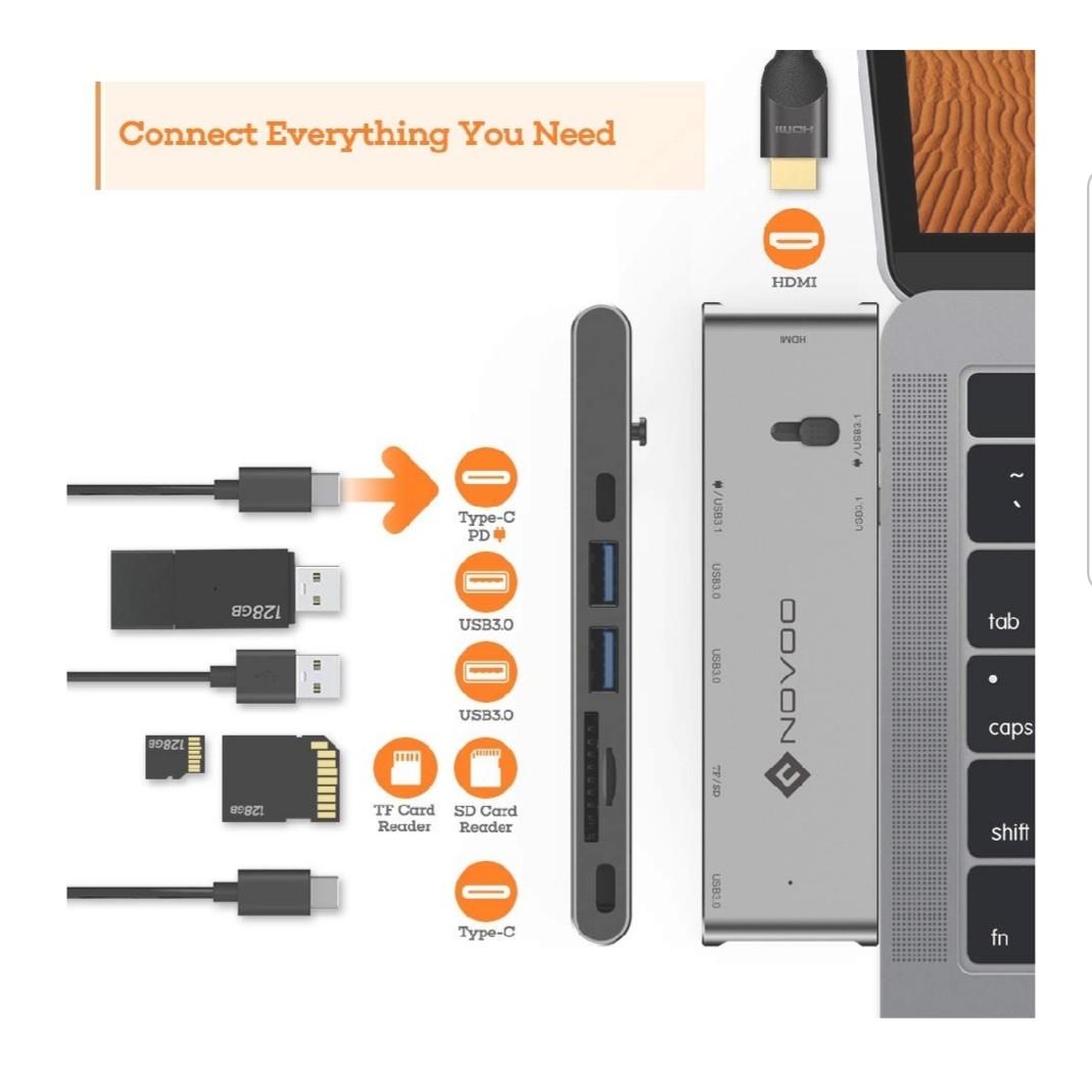 NOVOO USB C Hub, 7 in 1 USB C to HDMI Dual Type-C Adapter with HDMI 4K ...