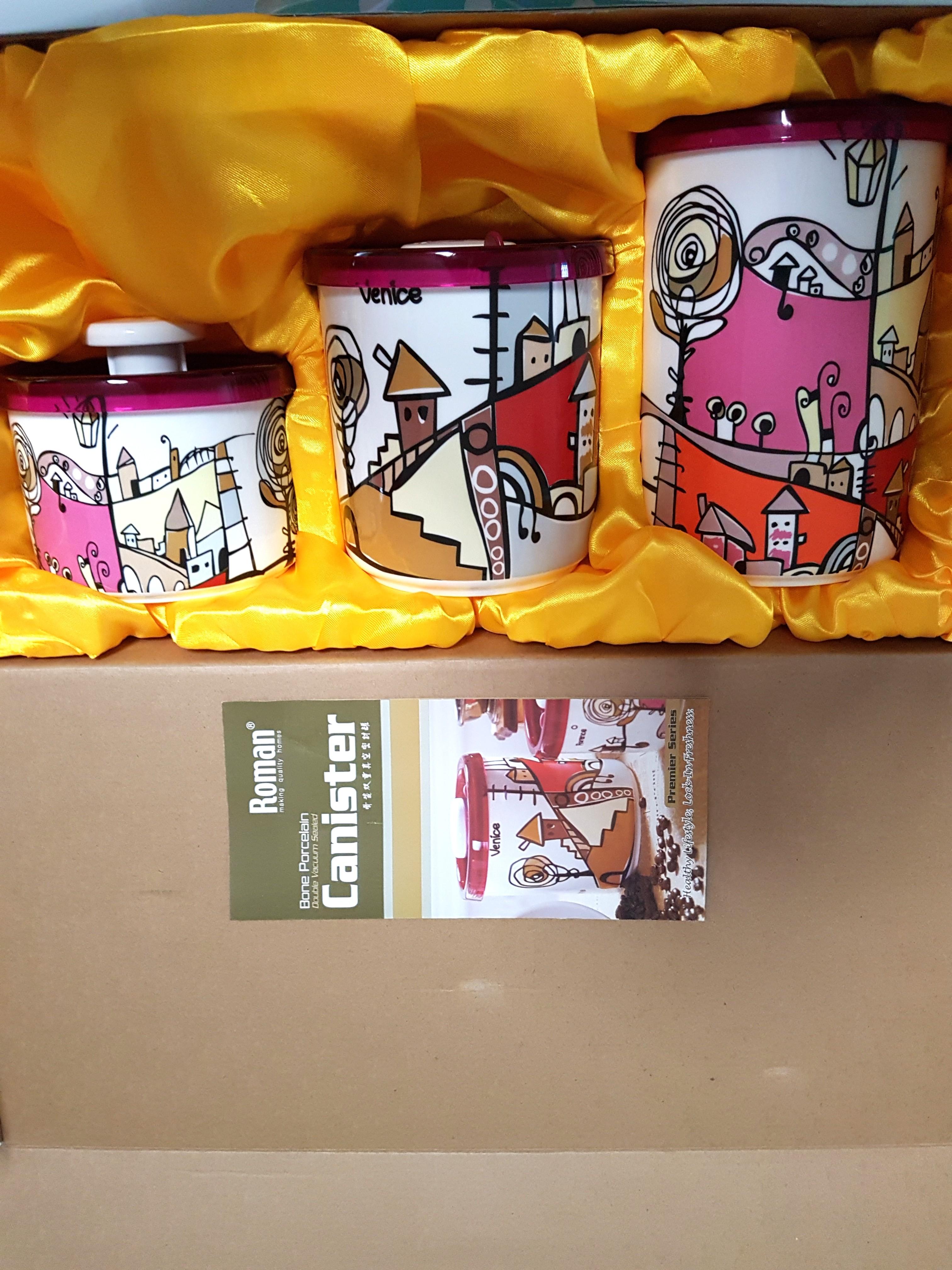 Roman Bone Porcelain Double Vacuum Sealed Canister, Furniture & Home ...