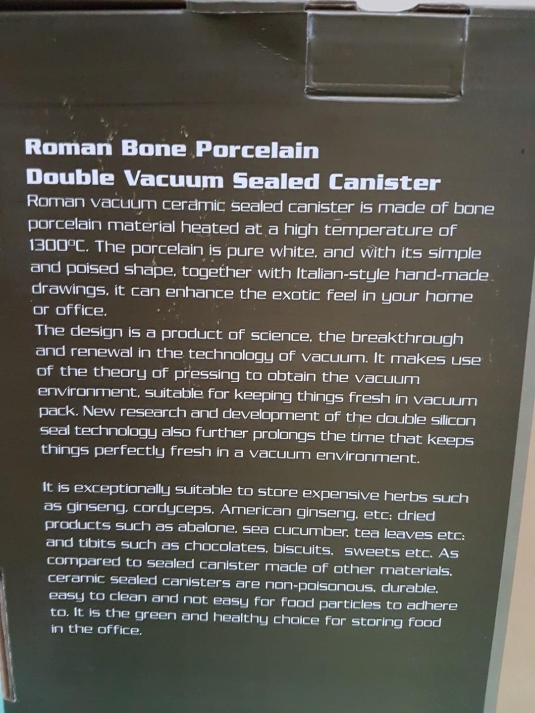 Roman Bone Porcelain Double Vacuum Sealed Canister, Furniture & Home ...