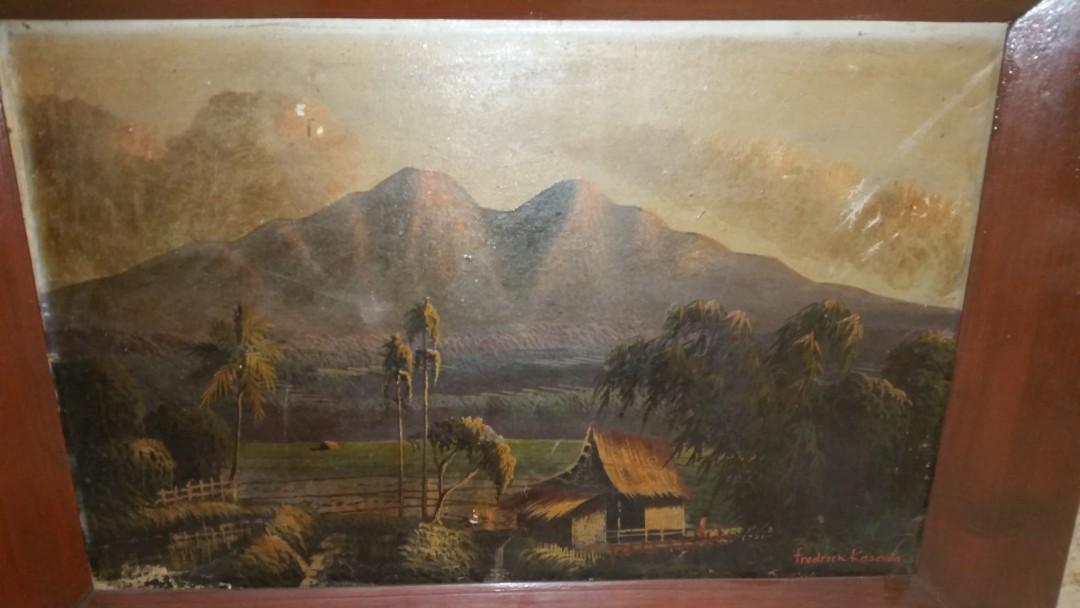Old Oil Painting by Indonesia Artist Fredrick Kasenda...'Mountain View ...