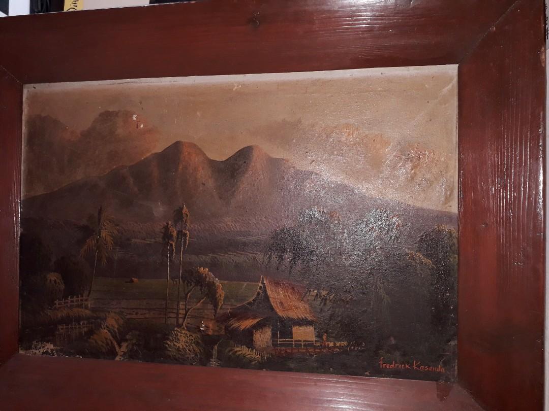 Old Oil Painting by Indonesia Artist Fredrick Kasenda...'Mountain View ...