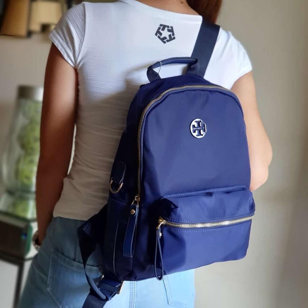 Tory Burch Tilda Nylon Zip Backpack - Navy Blue, Women's Fashion, Bags ...