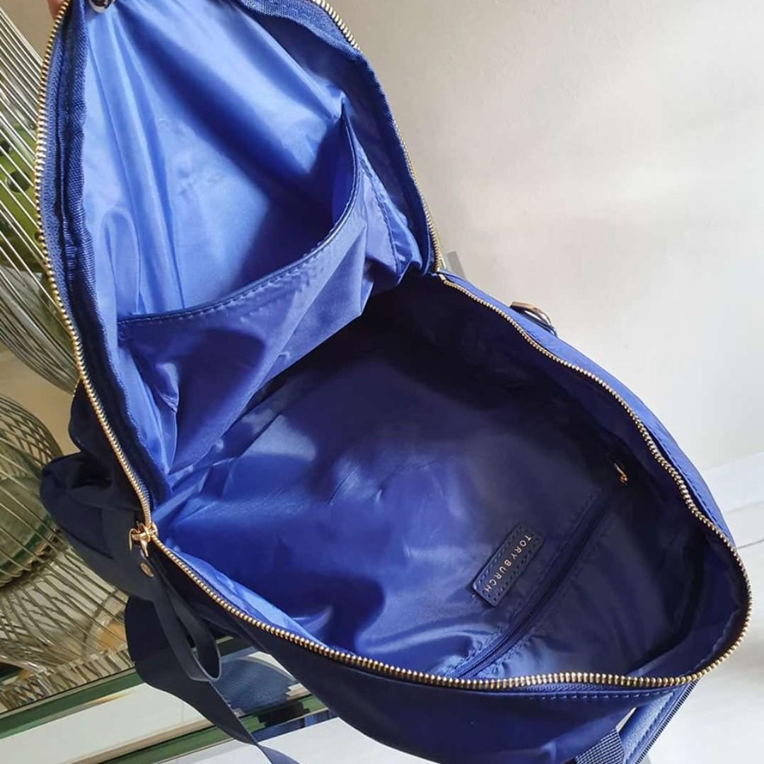 Tory Burch Tilda Nylon Zip Backpack - Navy Blue, Women's Fashion, Bags ...
