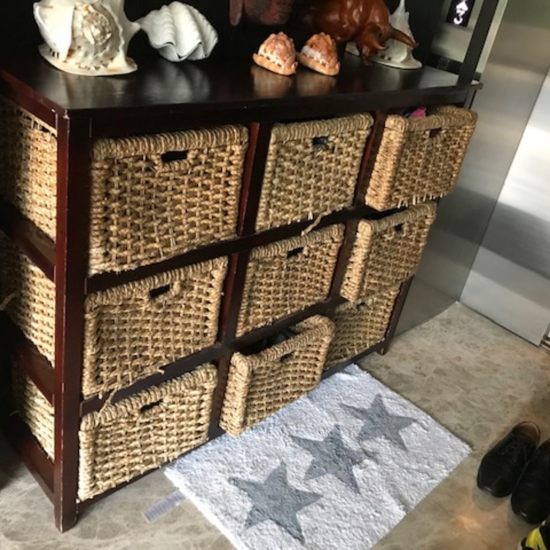 Cabinet with 9 water hyacinth boxes., Furniture & Home Living ...