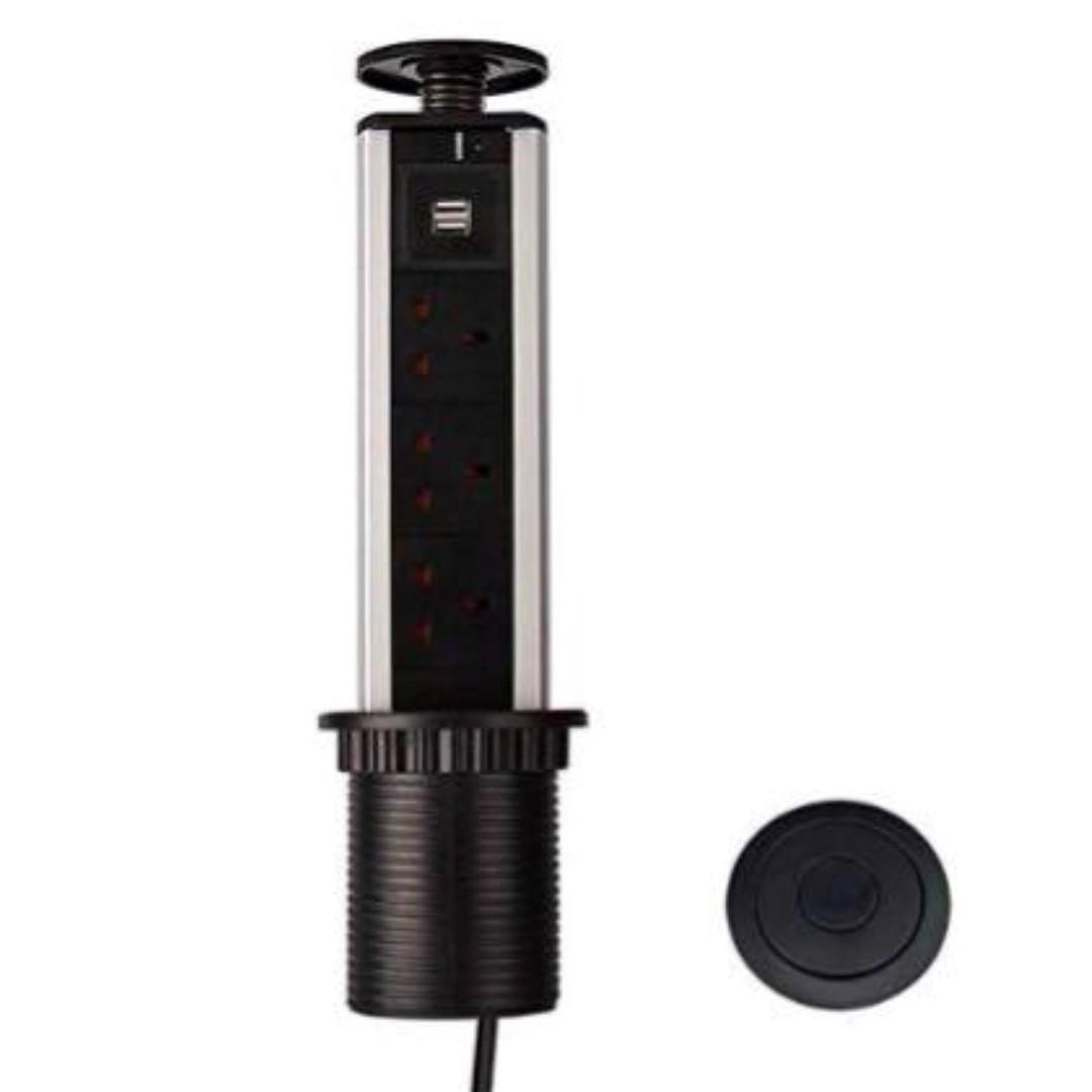 (M553) Pull Pop Up Electrical Plug Socket with USB for Kitchen Worktops ...