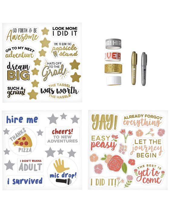 Pearhead Graduation Cap Decorating Kit with Stencils, Stickers, Washi ...
