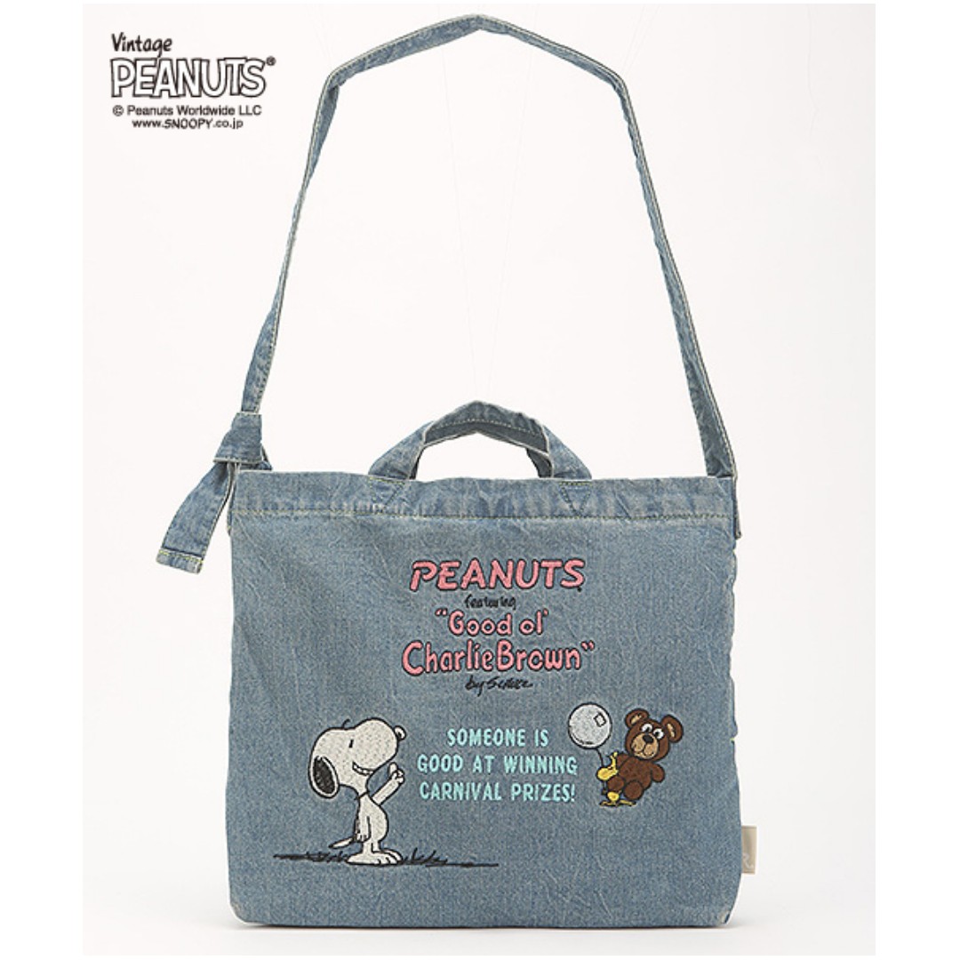 日本 ROOTOTE X Snoopy 史諾比 淺藍色洗水牛仔布 手提 斜咩袋, 女裝, 手袋及銀包, Tote Bags - Carousell