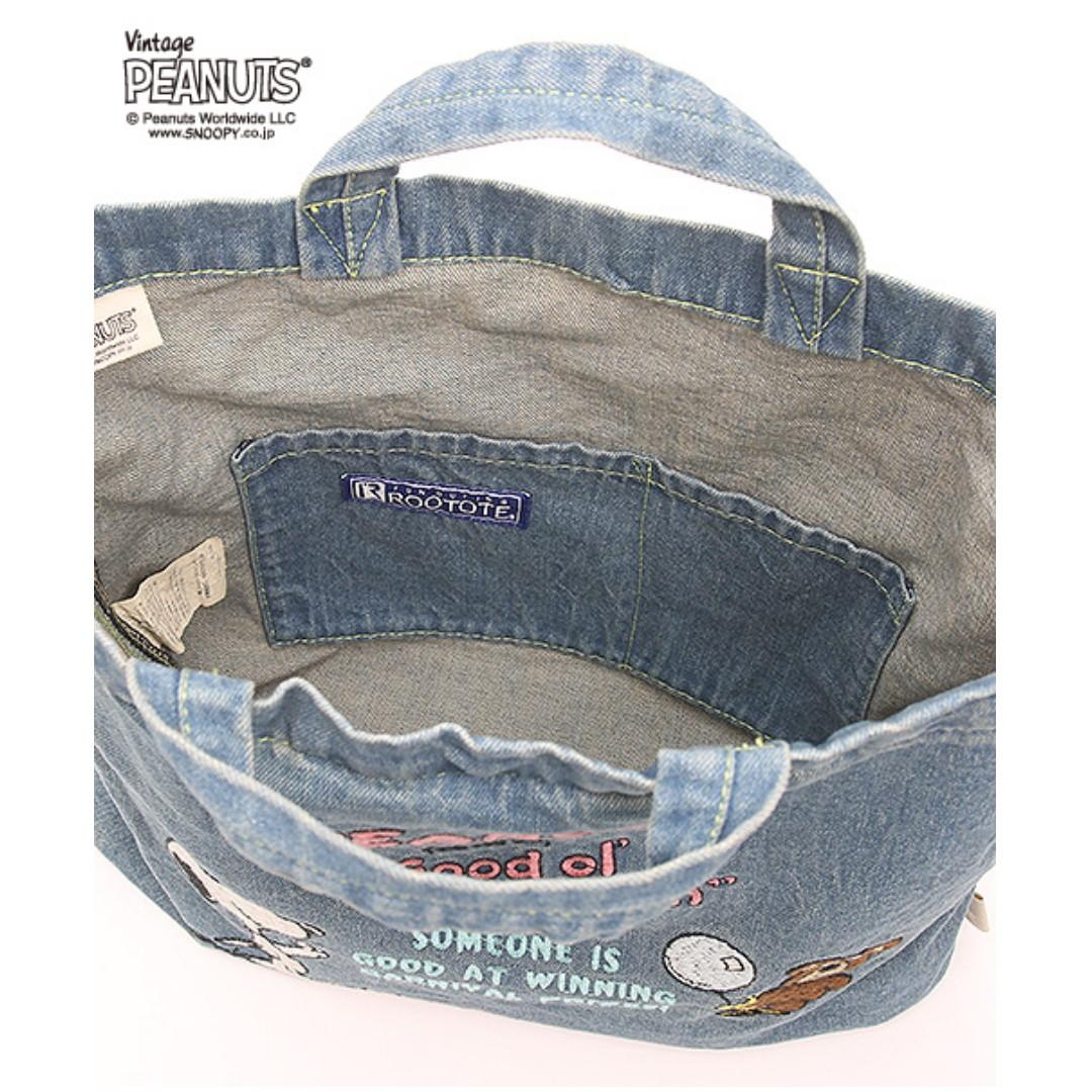 日本 ROOTOTE X Snoopy 史諾比 淺藍色洗水牛仔布 手提 斜咩袋, 女裝, 手袋及銀包, Tote Bags - Carousell