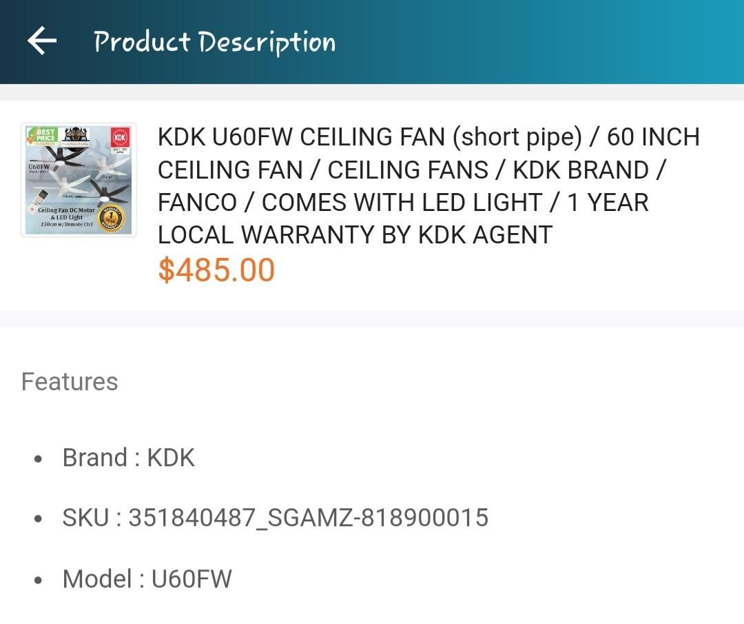 KDK ceiling fan with light, Furniture & Home Living, Lighting & Fans ...