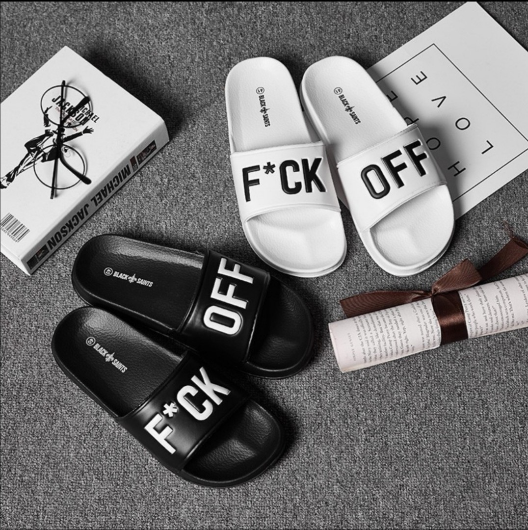 (PO)Unisex Slippers with wordings 'Fuck off', Women's Fashion, Footwear ...