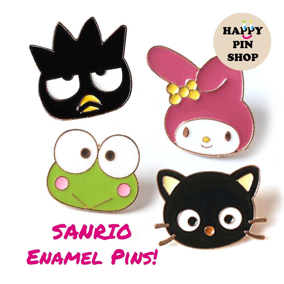 Sanrio character enamel pins: My Melody, Badtz-Maru, Keroppi, Chococat ...