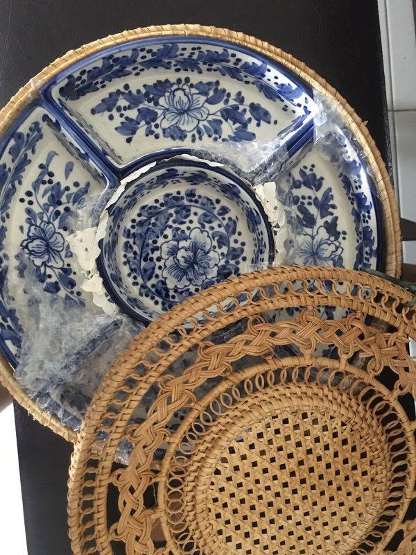 Peranakan food display tray with rattan cover, Furniture & Home Living ...