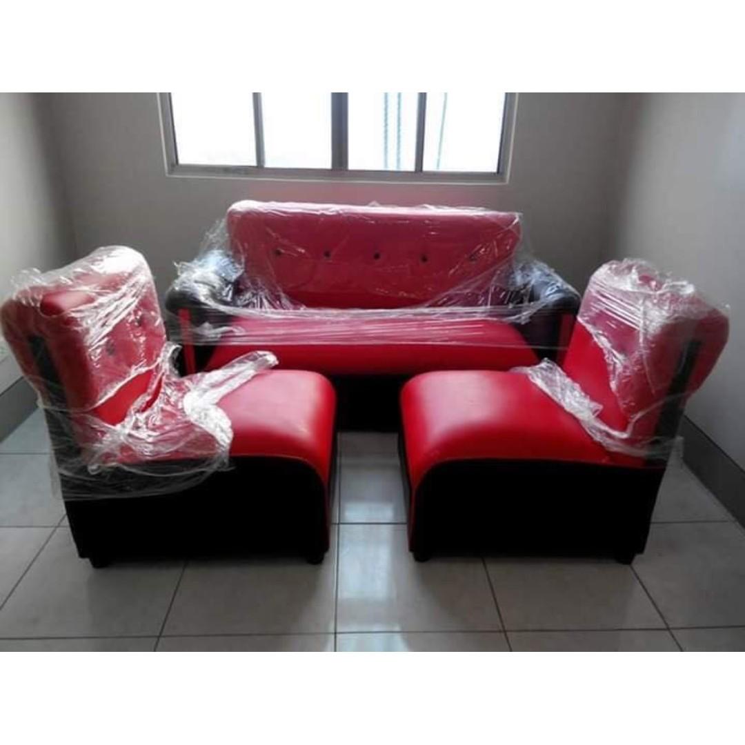 sala set sofa set red and black leather, Furniture & Home Living ...