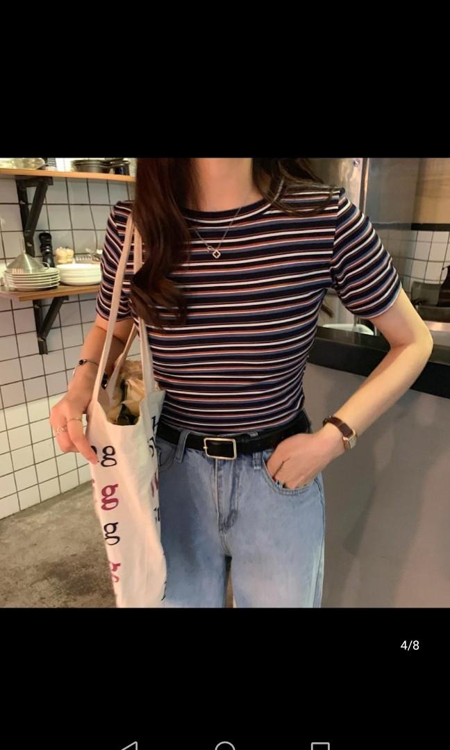 simple basic striped top ! [PRE-ORDER], Women's Fashion, Tops, Other ...